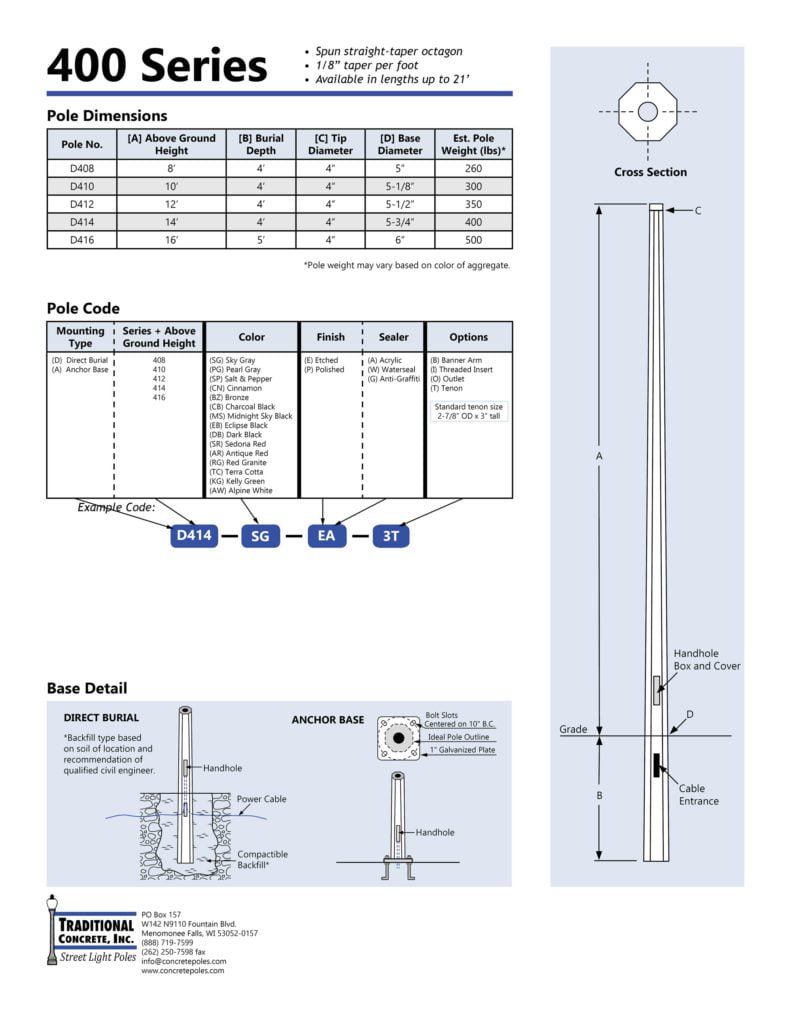400 Series Poles - Traditional Concrete, Inc.