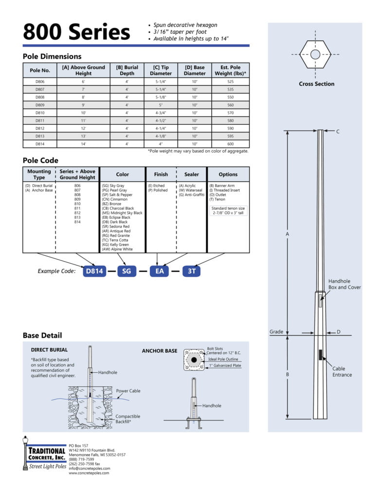 800 Series Poles - Traditional Concrete, Inc.